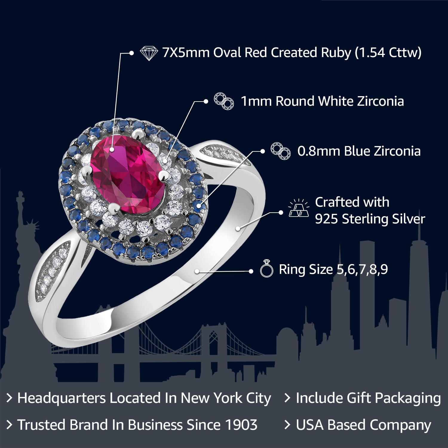 Gem Stone King 925 Sterling Silver 7X5MM Oval Gemstone Birthstone Double Halo Wedding Engagement Anniversary Promise Ring For Women | Available In Size 5, 6, 7, 8, 9