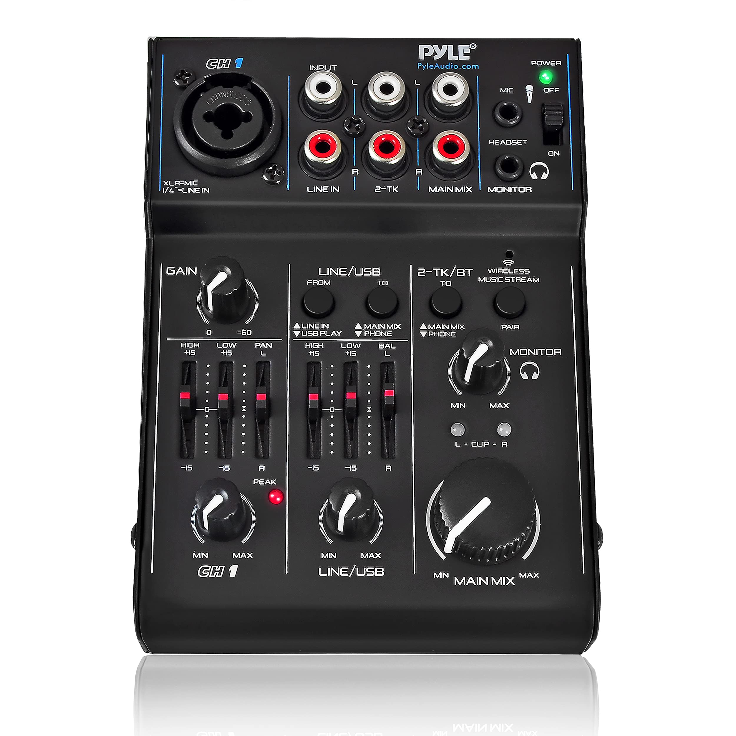 Pyle 3 Channel Bluetooth Audio Mixer - DJ Sound Controller Interface with USB Soundcard for PC Recording, XLR, 3.5mm Microphone Jack, 18V Power, RCA I/O for Professional and Beginners - PAD30MXUBT