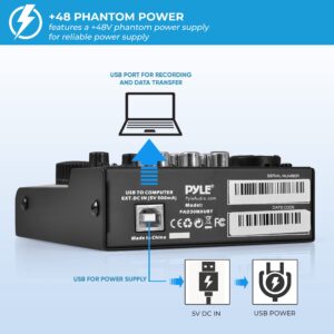 Pyle 3 Channel Bluetooth Audio Mixer - DJ Sound Controller Interface with USB Soundcard for PC Recording, XLR, 3.5mm Microphone Jack, 18V Power, RCA I/O for Professional and Beginners - PAD30MXUBT