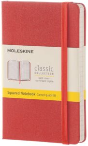 moleskine classic notebook, pocket, squared, coral orange, hard cover (8051272893731)