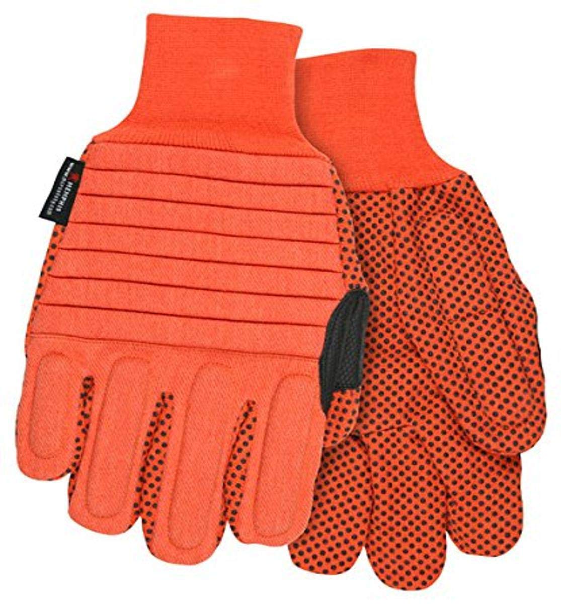 MCR Safety 943L Hi-Vis Cotton Canvas Double Palm PVC Dotted Gloves (1 Pair), Large