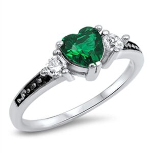 women's heart simulated emerald polished ring new .925 sterling silver band size 8