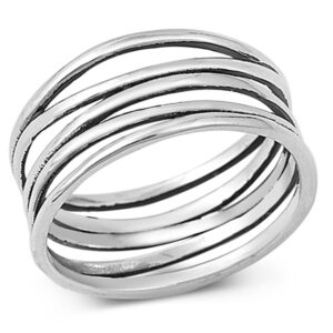 knot bar line design polished cute ring new .925 sterling silver band size 7