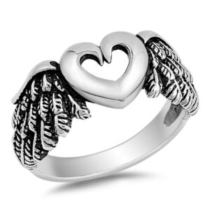 cutout heart angel wings biker ring new .925 sterling silver band size 11