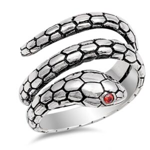 snake simulated garnet eyes scale serpent ring new .925 sterling silver band size 6