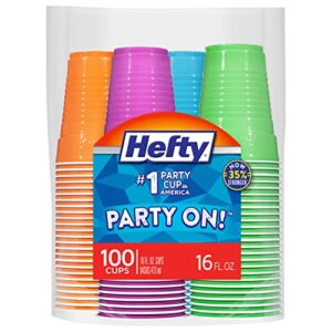 hefty everyday 16 oz disposable party cups - 16 fl oz - 100 / pack - assorted bright - cold drink, party