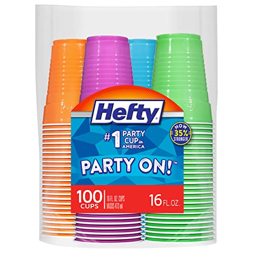 Hefty Everyday 16 oz Disposable Party Cups - 16 fl oz - 100 / Pack - Assorted Bright - Cold Drink, Party