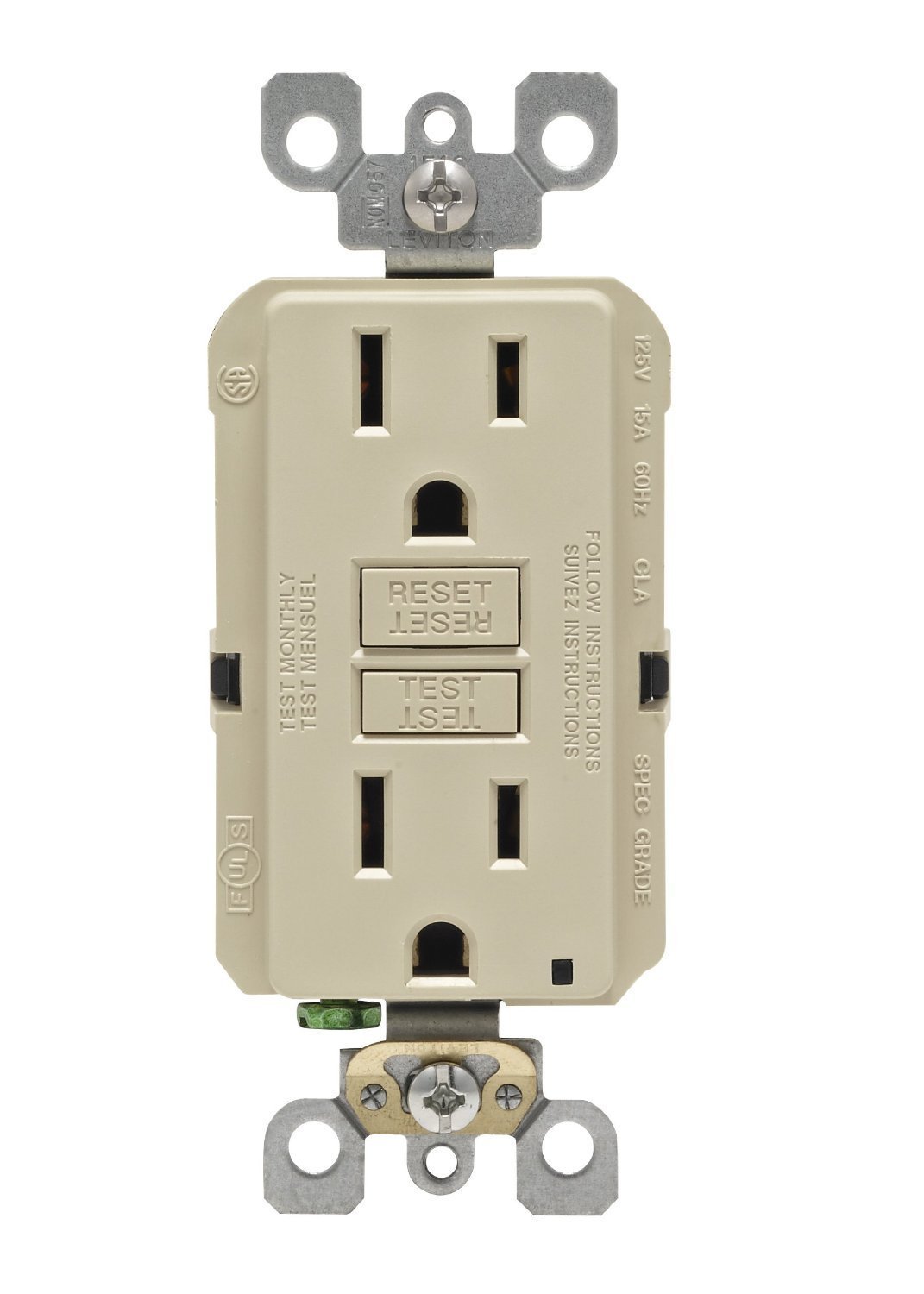 Leviton GFNT1-3I Self-Test SmartlockPro Slim GFCI Non-Tamper-Resistant Receptacle with LED Indicator, 15-Amp, 3-Pack, Ivory