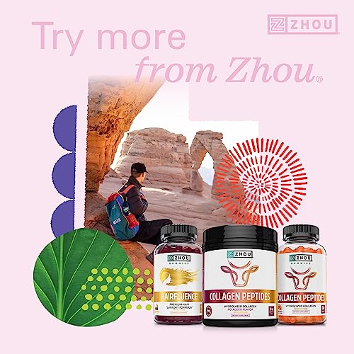 Zhou Hairfluence, Hair Growth Supplement with Clinically Studied Lustriva and Keranat and Hair Vitamins Biotin 5000mcg, Vitamin D, A, C & B12, Non-GMO, Gluten Free, 60 VegCaps