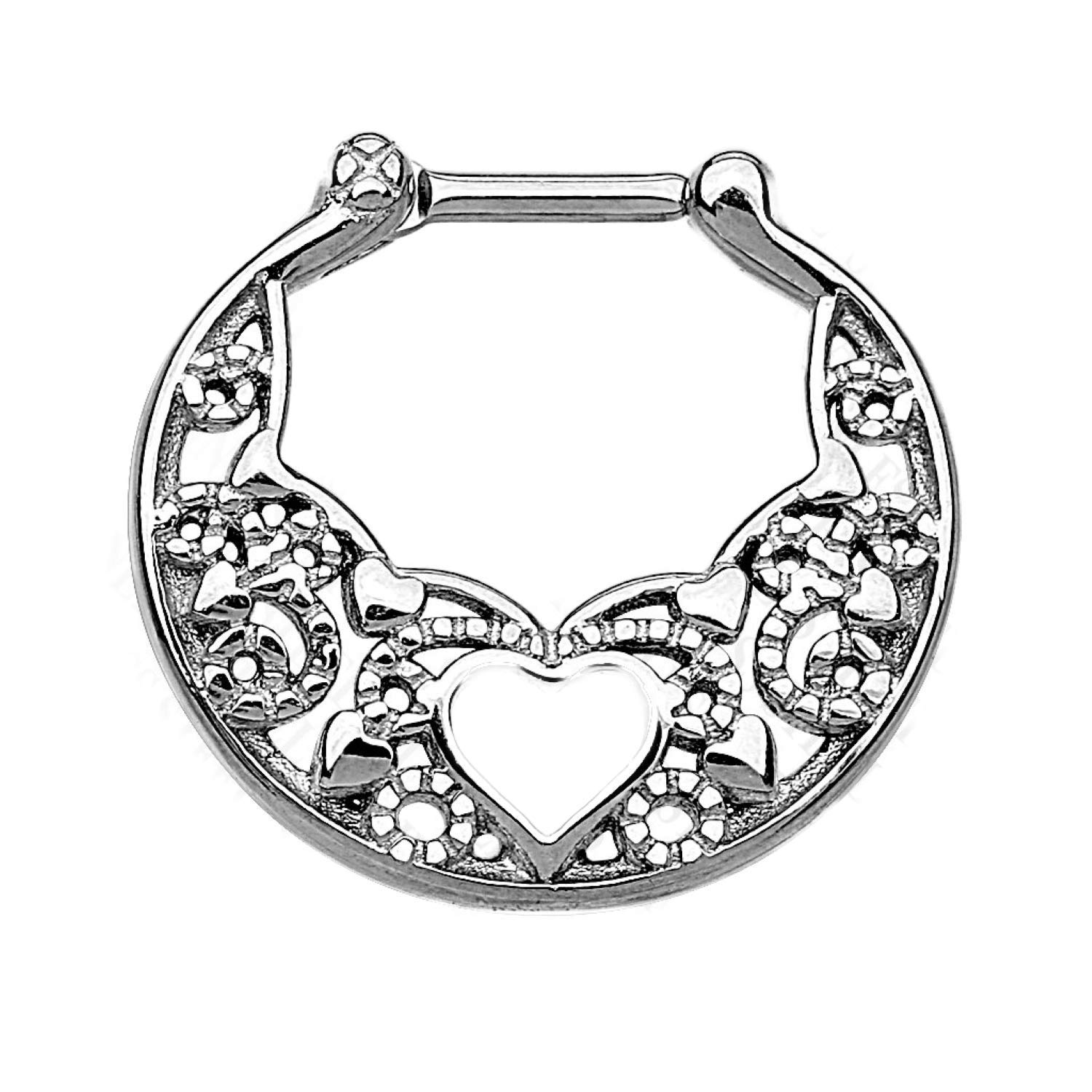 Body Accentz Nose Ring Septum Heart Laced All 316L Surgical Steel Septum Clicker 16g