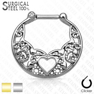 Body Accentz Nose Ring Septum Heart Laced All 316L Surgical Steel Septum Clicker 16g