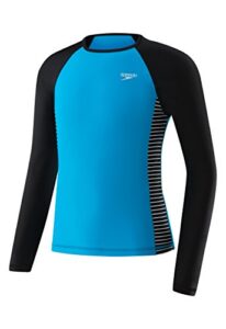 speedo girls' raglan long sleeve rashguard, pop blue, medium