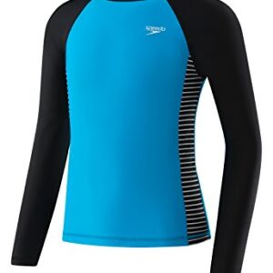 Speedo Girls' Raglan Long Sleeve Rashguard, Pop Blue, Medium