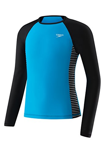 Speedo Girls' Raglan Long Sleeve Rashguard, Pop Blue, Medium