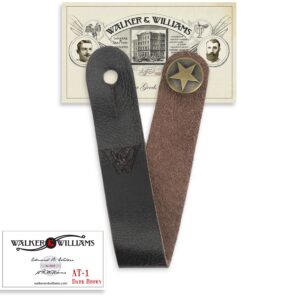 Walker & Williams AT-1-BRN Dark Brown Acoustic Guitar Grain Leather Strap Button Headstock Adaptor For Acoustic, Electric, And Bass Guitars