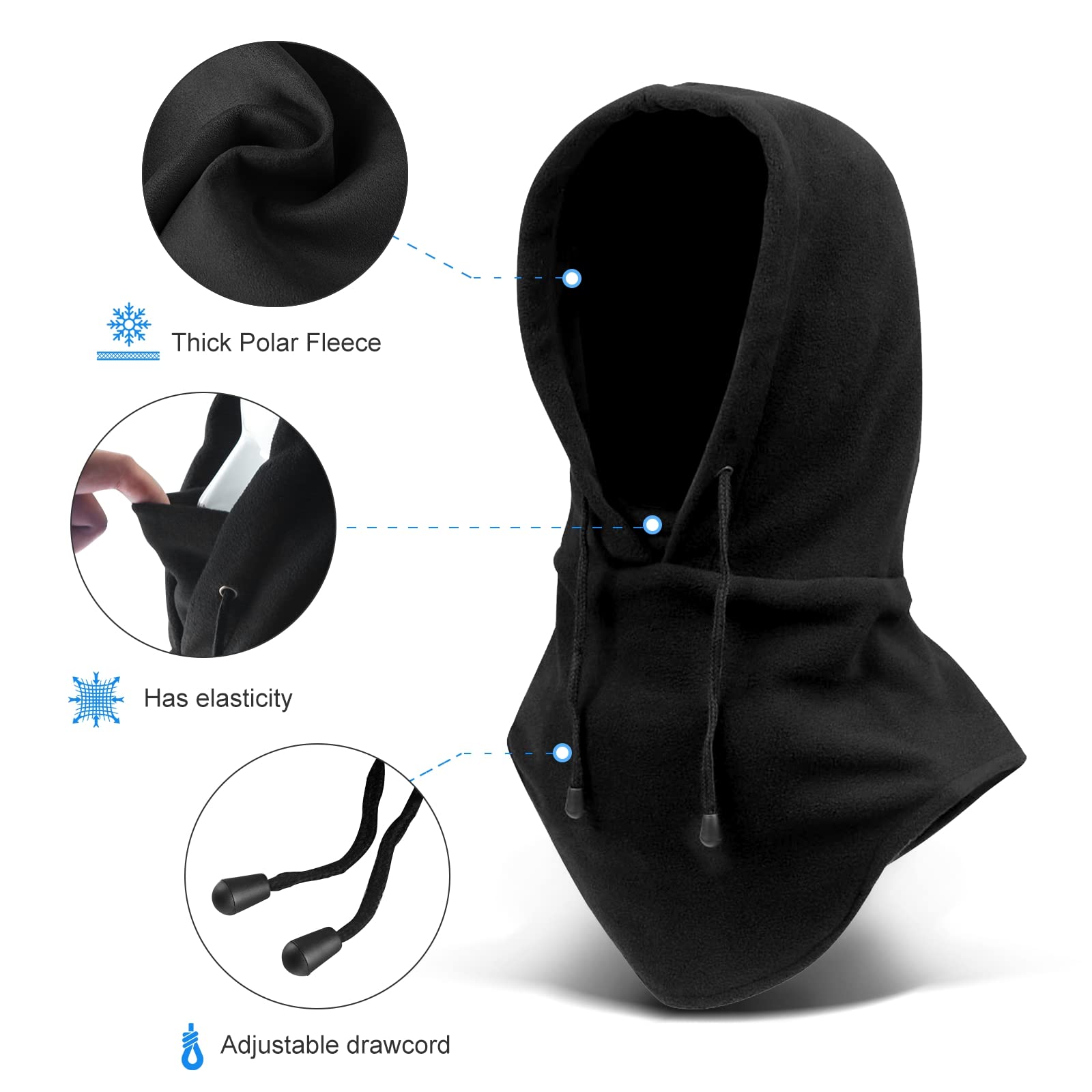 BINE Mens Winter Hat Cold Weather Face Mask Balaclava Hood Outdoor Sports Balaclava Windproof Black