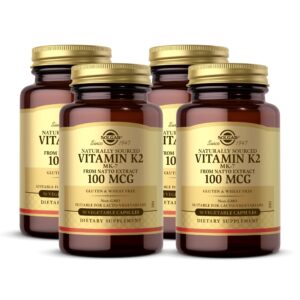 solgar naturally sourced vitamin k2 (mk-7) 100 mcg - 50 vegetable capsules, pack of 4 - whole food source from natto extract - non-gmo, gluten free - 200 total servings