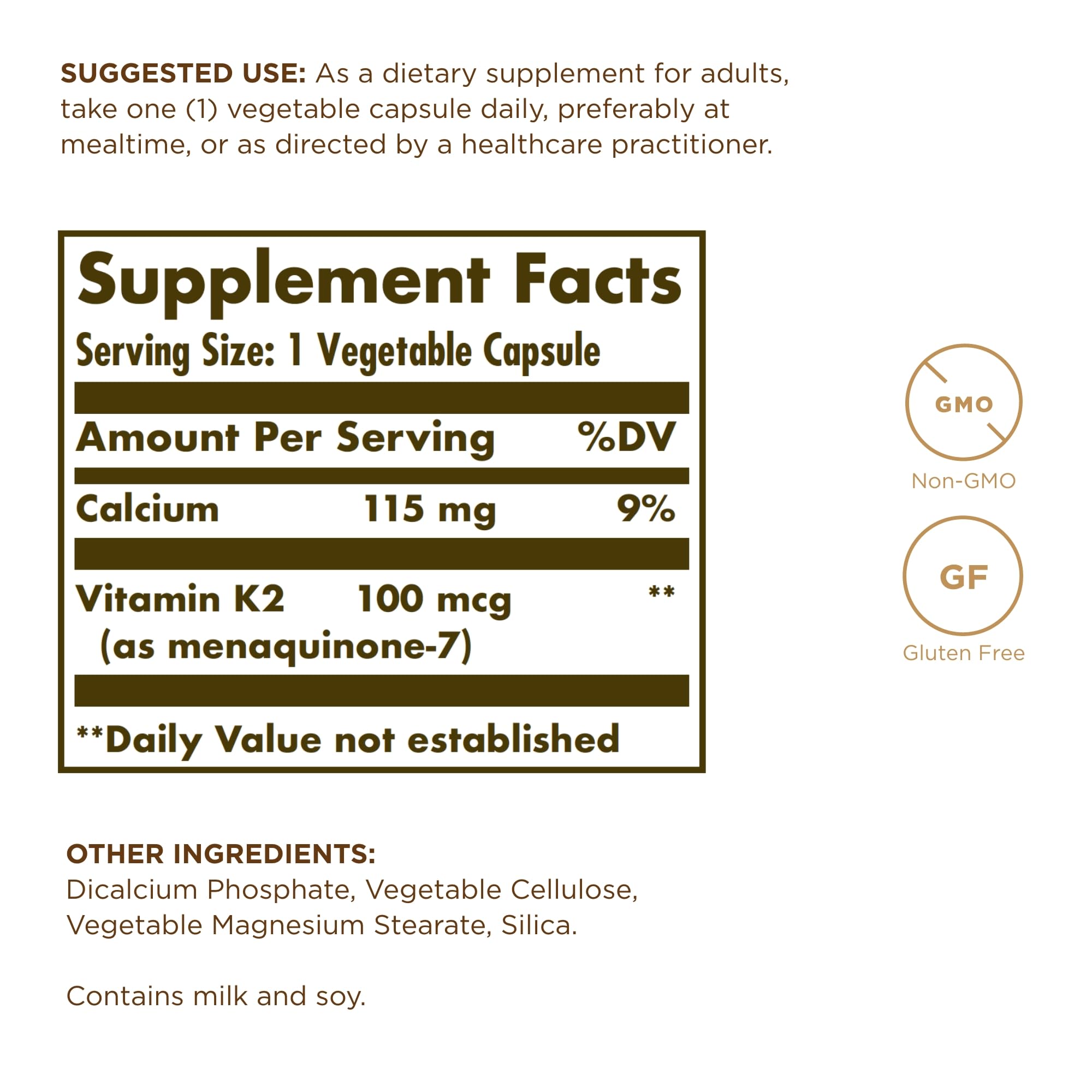 SOLGAR Naturally Sourced Vitamin K2 (MK-7) 100 mcg - 50 Vegetable Capsules, Pack of 4 - Whole Food Source from Natto Extract - Non-GMO, Gluten Free - 200 Total Servings