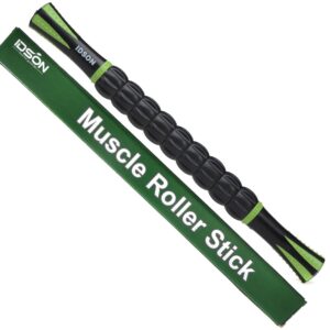 idson muscle roller stick for athletes- body massage sticks tools massager for relief muscle soreness,cramping and tightness,help legs and back recovery,black green