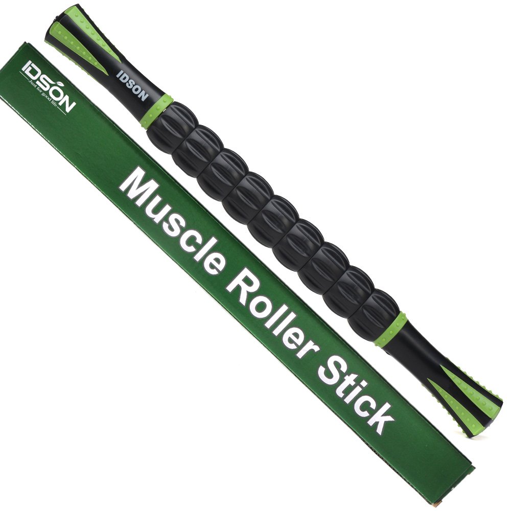 Idson Muscle Roller Stick for Athletes- Body Massage Sticks Tools Massager for Relief Muscle Soreness,Cramping and Tightness,Help Legs and Back Recovery,Black Green