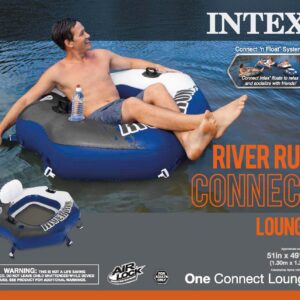 Intex 58854EP River Run Single Person Inflatable Connecting Lounge Tube Chair w/Mesh Bottom, Backrest, & Built in Cupholders, Blue (2 Pack)