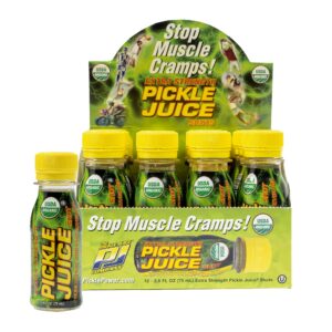 pickle juice sports drink shots, extra strength - relieves cramps immediately - electrolyte pickle juice shots for day & night time cramp relief - pickle juice for leg cramps - 2.5 oz, 12 pack