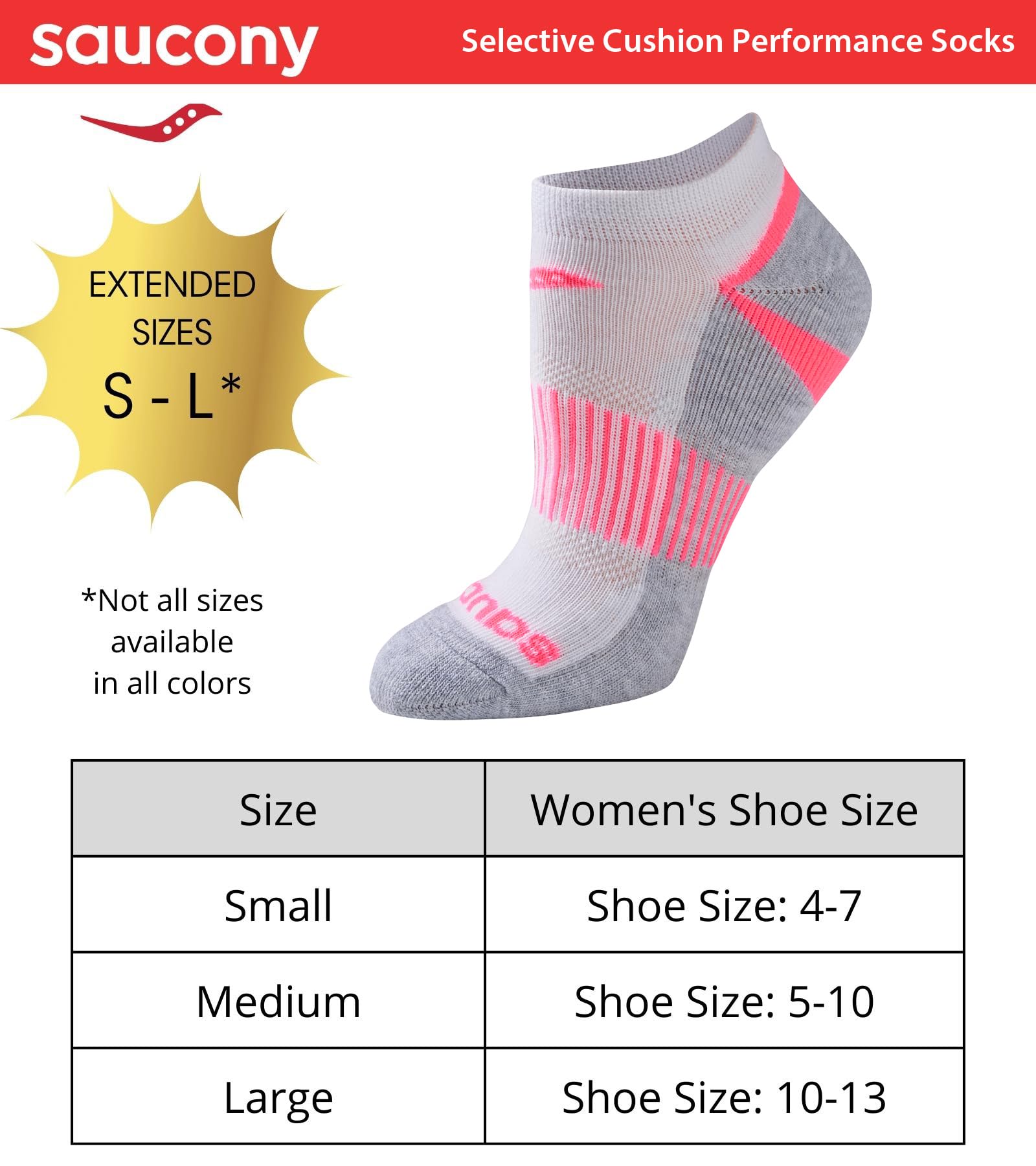 Saucony womens Selective Cushion Performance No Show Athletic Sport (6 & 12 Pairs) Socks, White Assorted Pairs), Shoe Size 5-10 US