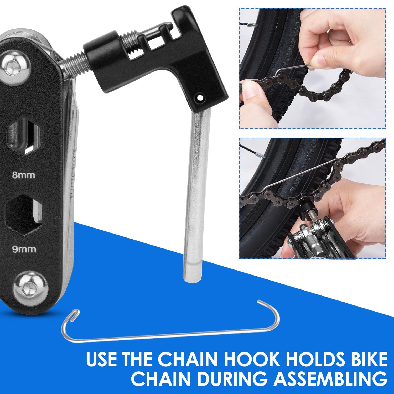 WOTOW Bike Repair Tool Kit & Bike Saddle Bag, 14 in 1 Bike Chain Tool Hex Key Wrench Maintain Accessories Multitool Set with Portable Under Seat Bag for Road Mountain Commuter Bicycle(Black)