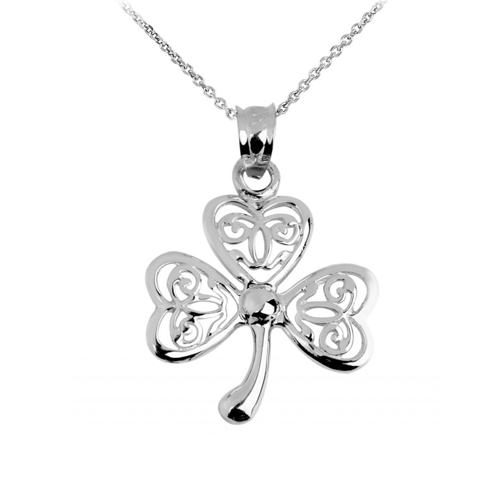 925 Sterling Silver Irish Celtic Three Leaf Clover Good Luck Charm Pendant Necklace, 22"