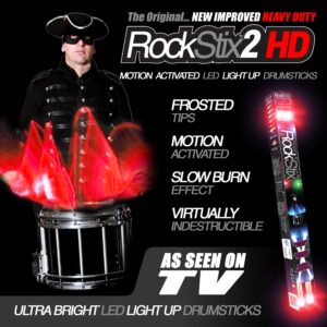 ROCKSTIX 2 HD RED, BRIGHT LED LIGHT UP DRUMSTICKS, with fade effect, Set your gig on fire! (RED ROCKSTIX)