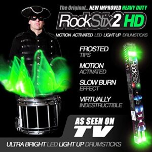 ROCKSTIX 2 HD GREEN, BRIGHT LED LIGHT UP DRUMSTICKS, with fade effect, Set your gig on fire! (GREEN ROCKSTIX)