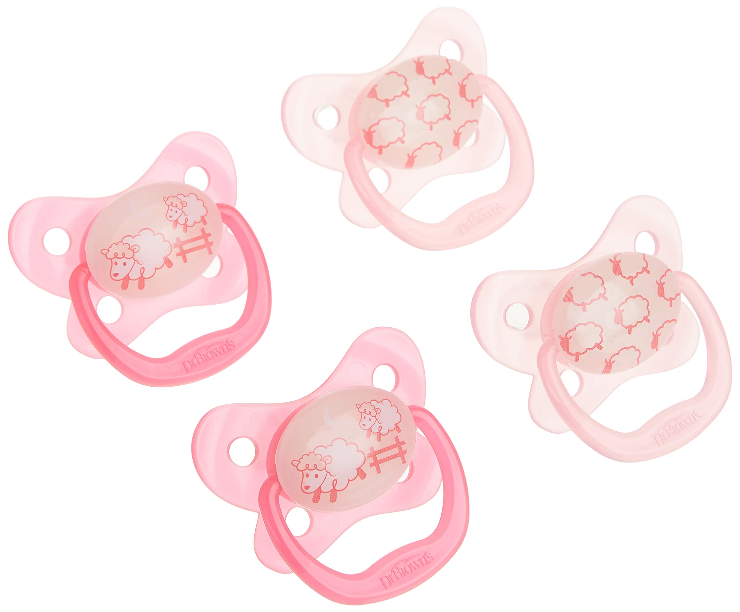 Dr. Brown's PreVent Contour Glow in the Dark Pacifier, Stage 1 (0-6m), Pink, 4-Pack