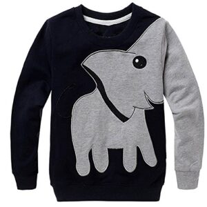 cm-kid little boys' elephant long sleeve t-shirt cartoon head sweatshirt, black, 4t