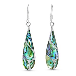 vintage abalone shell streak teardrop .925 sterling silver dangle earrings