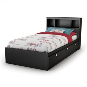 south shore spark twin bookcase storage bed in pure black