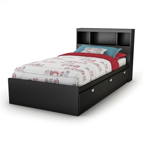 South Shore Spark Twin Bookcase Storage Bed in Pure Black