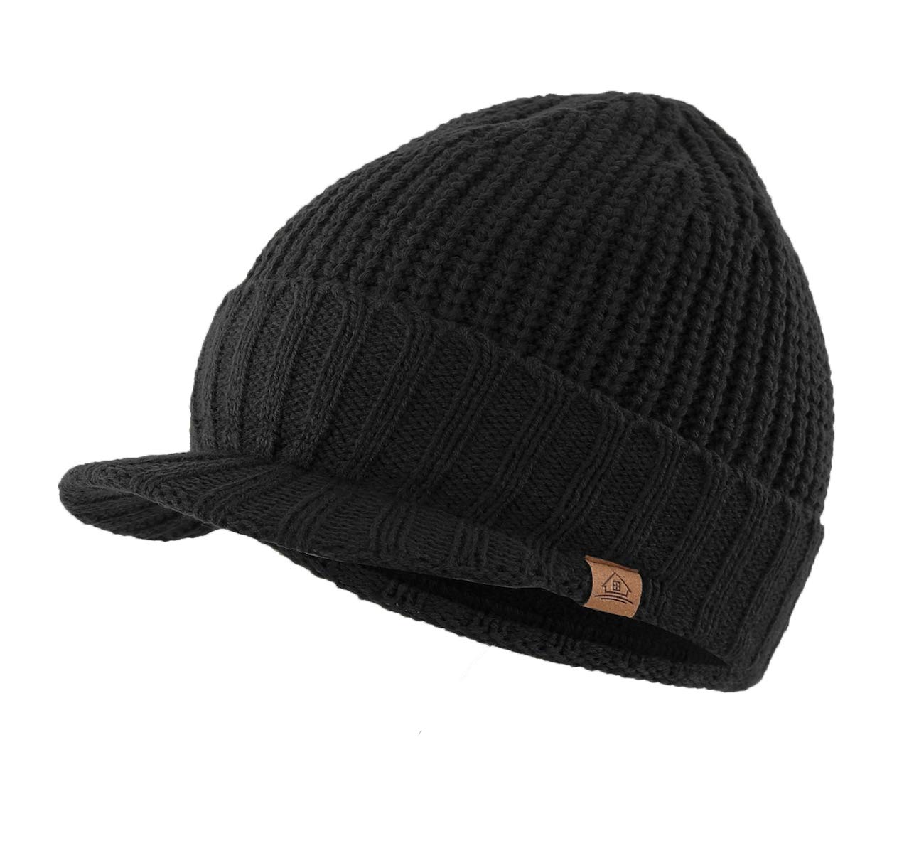 Home Prefer Men's Winter Hat Warm Wool Acrylic Fleece Knit Beanie Cap Outdoor Newsboy Beanie Black