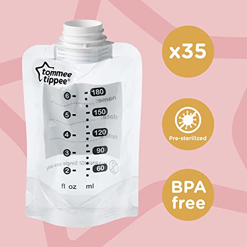 Tommee Tippee Breast Milk Pouches (35 Count) Compatible with All Leading Breast Pumps and Bottle Nipples, BPA-Free