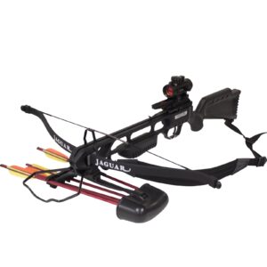 sas jaguar 175lbs recurve hunting crossbow red dot scope package (black)