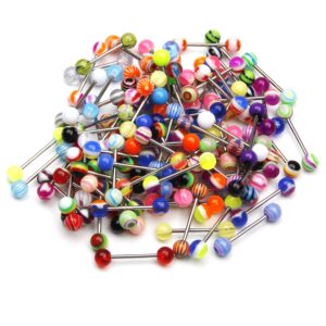 crazypiercing wholesale lot 50pcs 14g tongue rings barbells nipple barbell piercing jewelry assorted colors