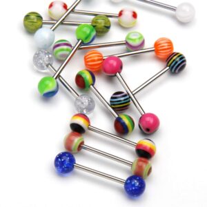 CrazyPiercing Wholesale Lot 50Pcs 14g Tongue Rings Barbells Nipple Barbell Piercing Jewelry Assorted Colors