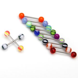 CrazyPiercing Wholesale Lot 50Pcs 14g Tongue Rings Barbells Nipple Barbell Piercing Jewelry Assorted Colors