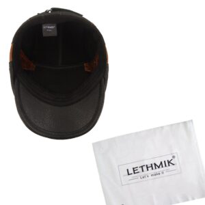 LETHMIK Unique Flat Cap Hunting Cowhide Leather Driver Ivy Cap Newsboy Hat Black-L