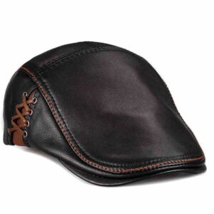 lethmik unique flat cap hunting cowhide leather driver ivy cap newsboy hat black-l