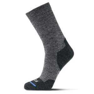 fits medium hiker crew sock for men and women, merino wool, cushion, breathable, odor resistant, lightweight hiking sock, coal, medium