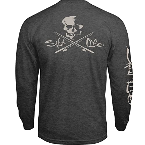 Salt Life mens Skull and Poles Long Sleeve Crew Neck Tee T Shirt, Black, Large US