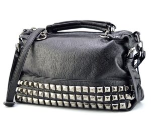 mn&sue modern punk pu leather cross body silvery rivet studded shoulder nightclub hobo handbag for lady