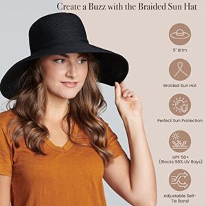 San Diego Hat Company Women's 5-inch Brim Sun Hat with Braid Self Tie, Black, One Size