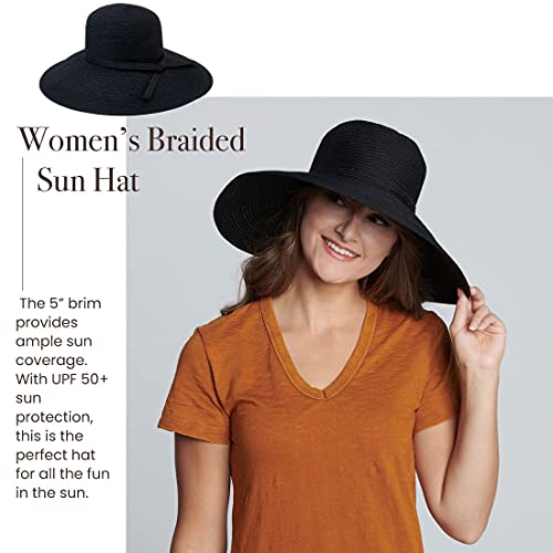 San Diego Hat Company Women's 5-inch Brim Sun Hat with Braid Self Tie, Black, One Size