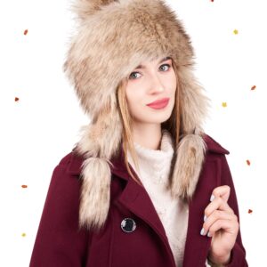 Futrzane Classic Ear Flaps Hat - Fur Trapper Hat for Women - Winter Ushanka Hat (One Size, Gold Classic)